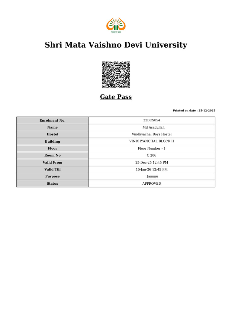 Vaishno Devi University Gate Pass | PDF