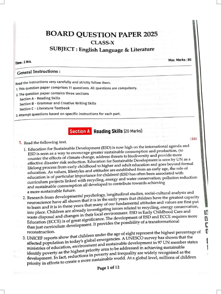 English Sample Paper 3 | PDF
