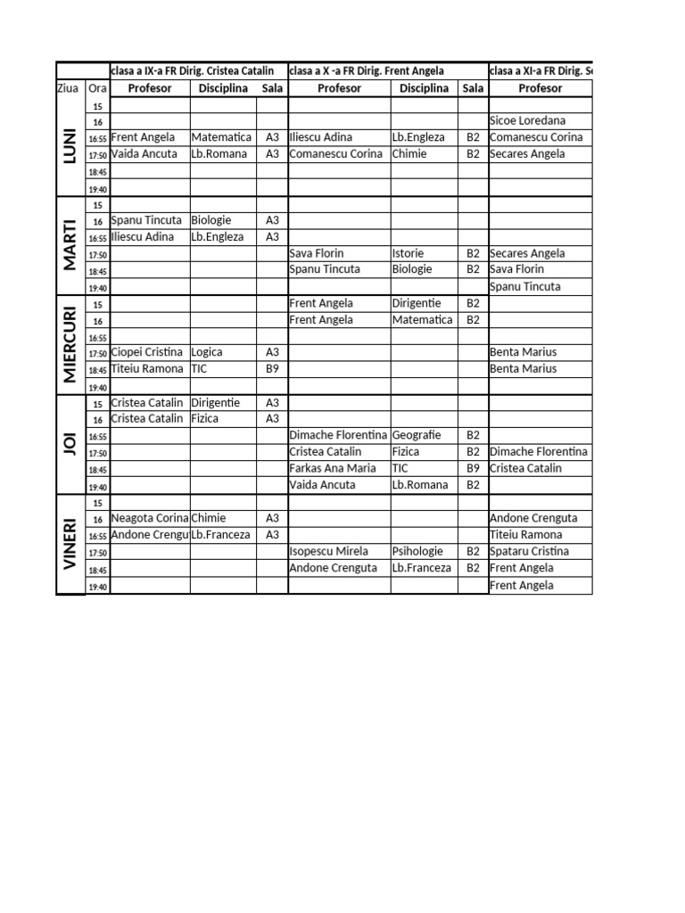Orar Fr Evaluare 03 07 Martie | PDF