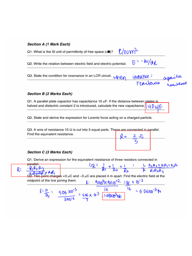 Class 12 Physics Practice Paper | PDF