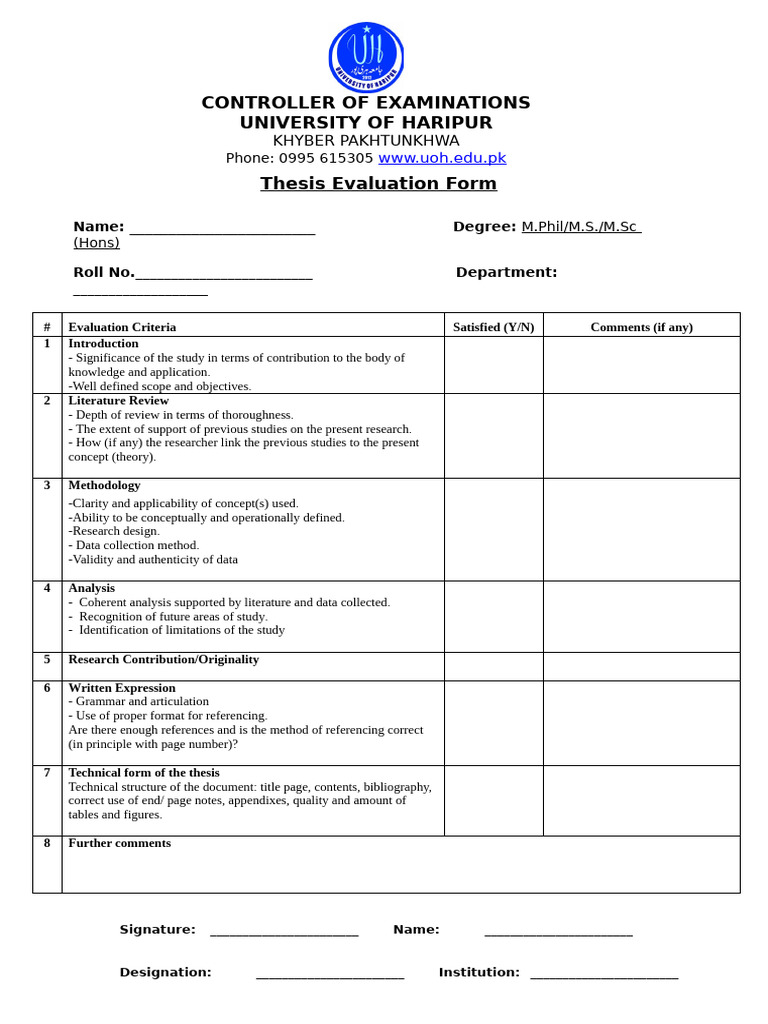 Thesis Evaluation Form | PDF