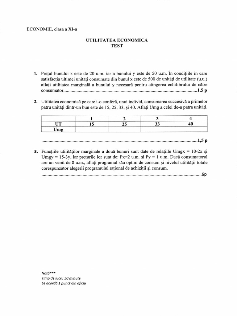 Test Utilitatea Economica | PDF