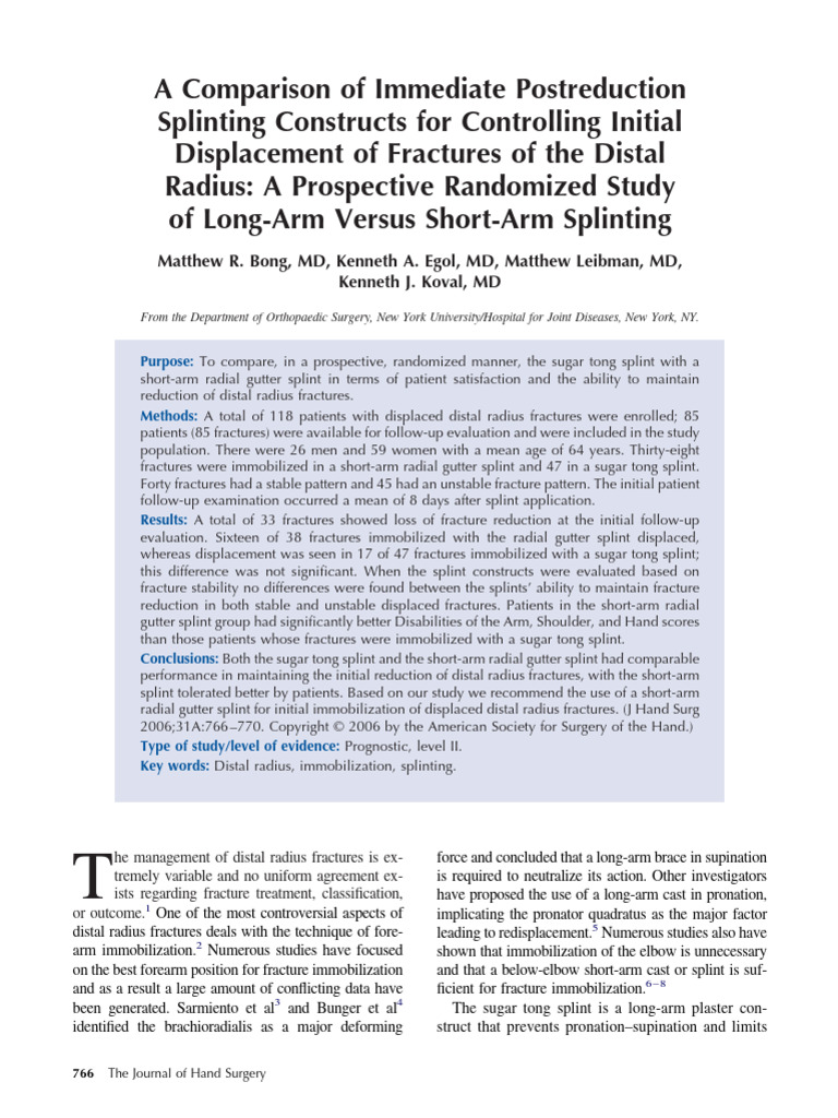 Distal Radius Fracture Splint Comparison | PDF | Elbow | Anatomical ...