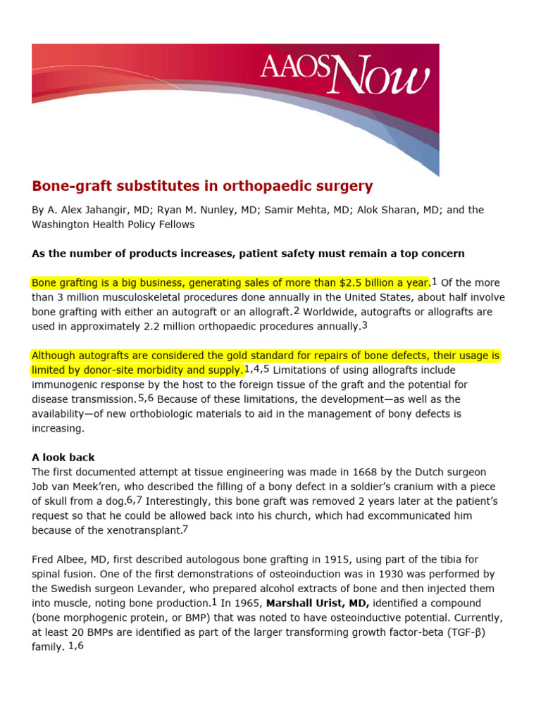 AAOS Bone Graft Substitutes in Orthopaedic Surgery HBP HL | PDF ...