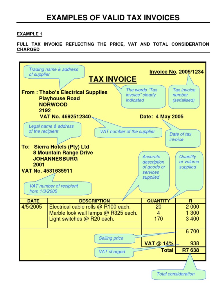 Examples of Valid Tax Invoices | Value Added Tax | Invoice