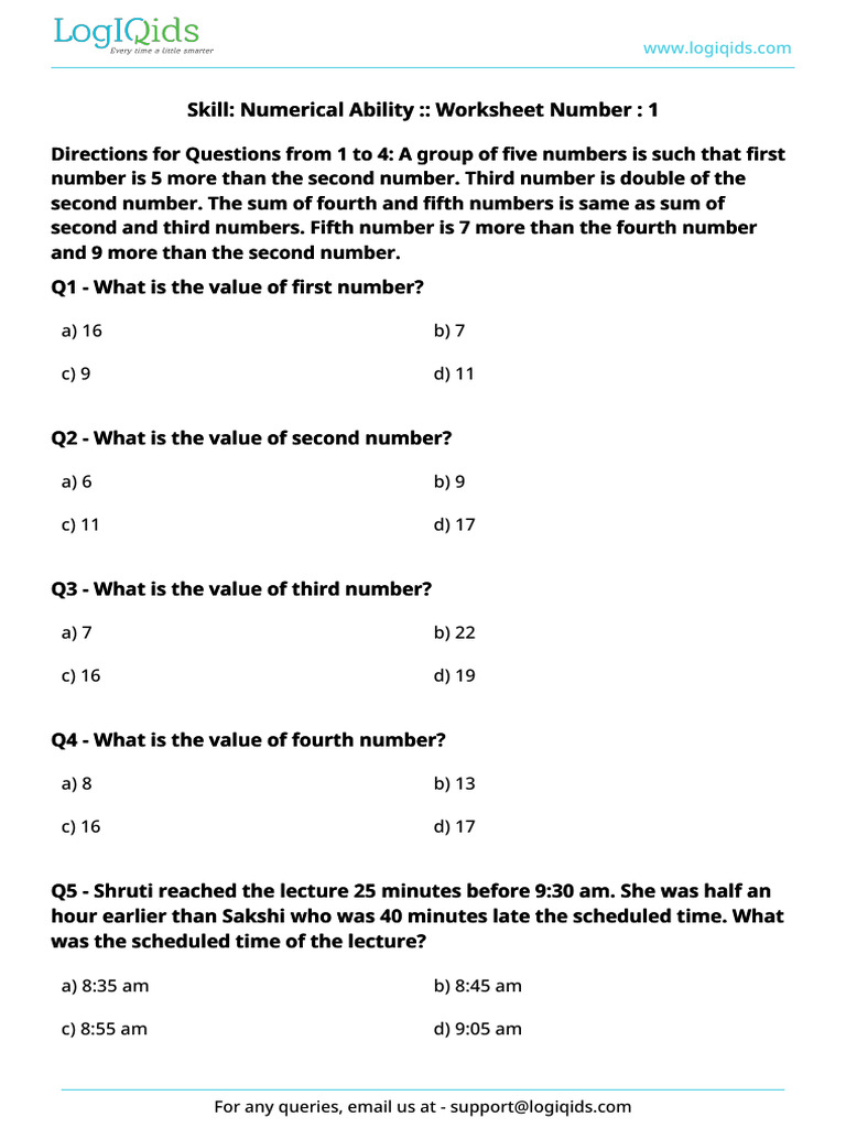 Numerical Ability Worksheet 1 | PDF | Mathematics
