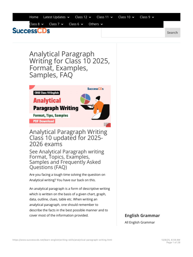 Class 10 Analytical Paragraph Guide | PDF
