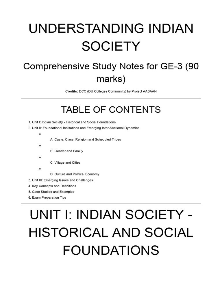Understanding_Indian_Society_Notes | PDF | Caste | Economic Inequality