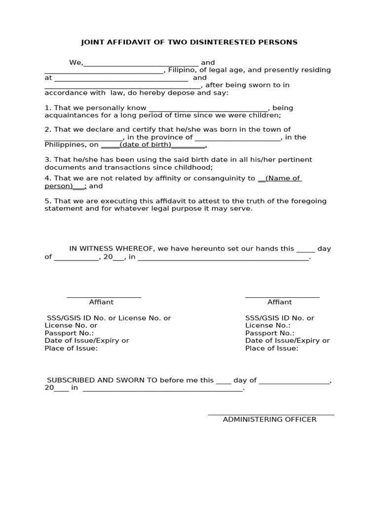 2. Joint Affidavit of Two Disinterested Persons | PDF