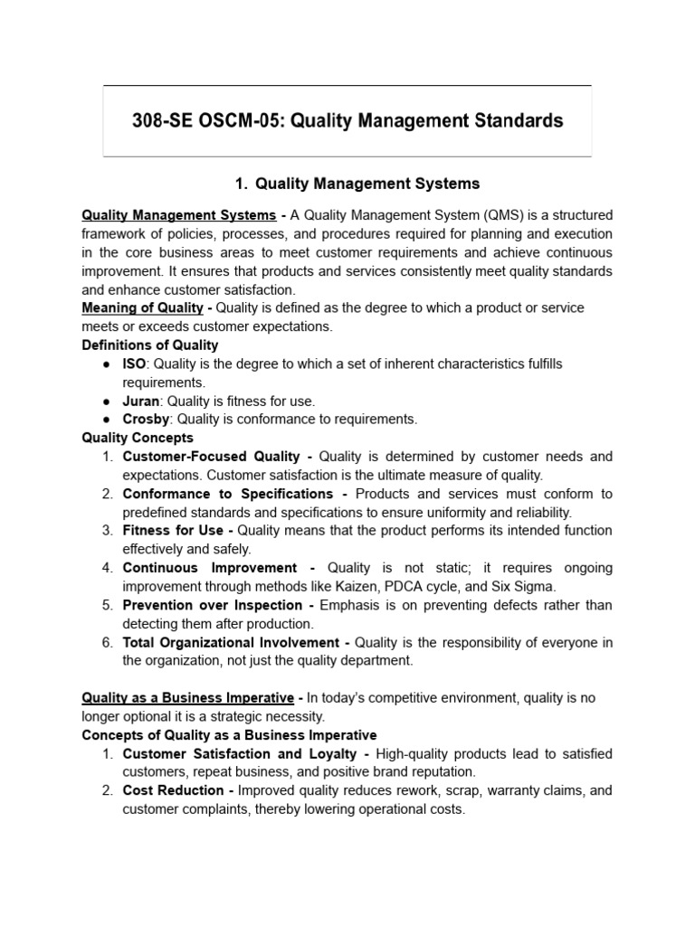 308-SE OSCM-05_ Quality Management Standards | PDF | Quality Management ...