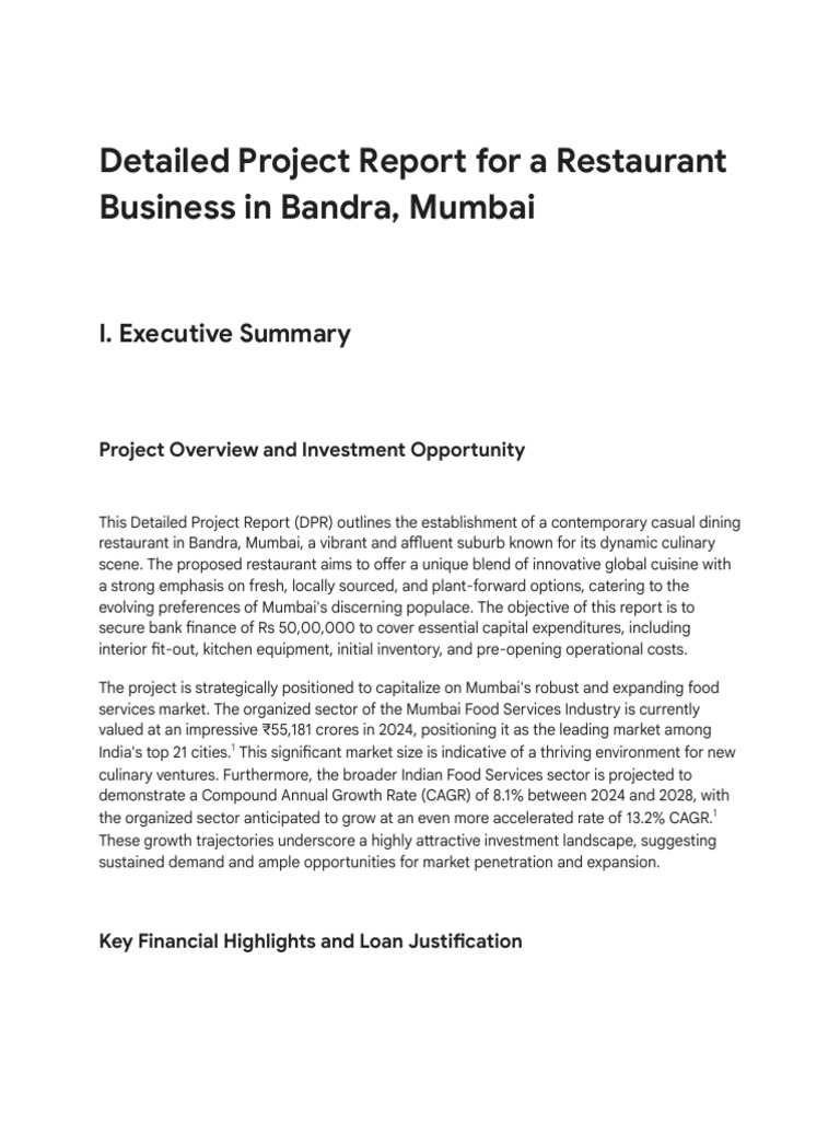 Bandra Restaurant Project Report 2024 | PDF | Cost Of Living | Restaurants