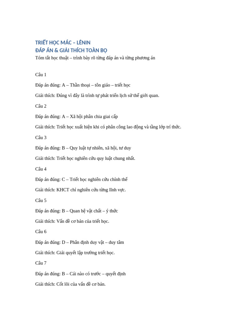 TrietHoc Mac Answers Full | PDF