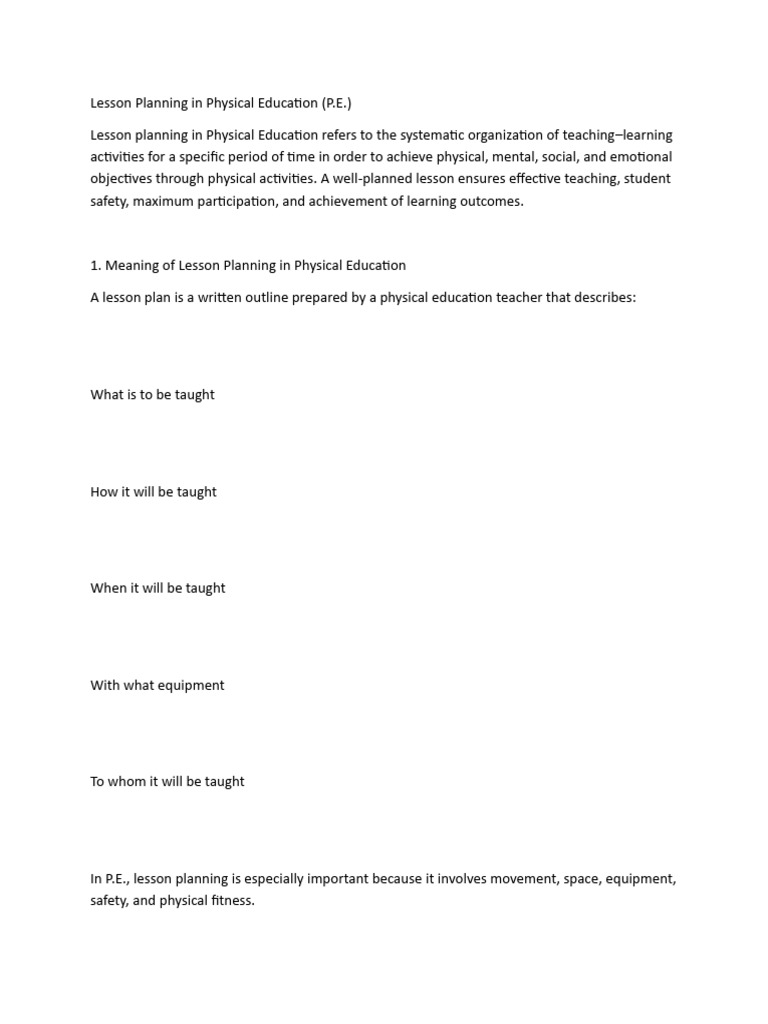 Effective Lesson Planning in P.E. | PDF | Physical Education | Physical ...