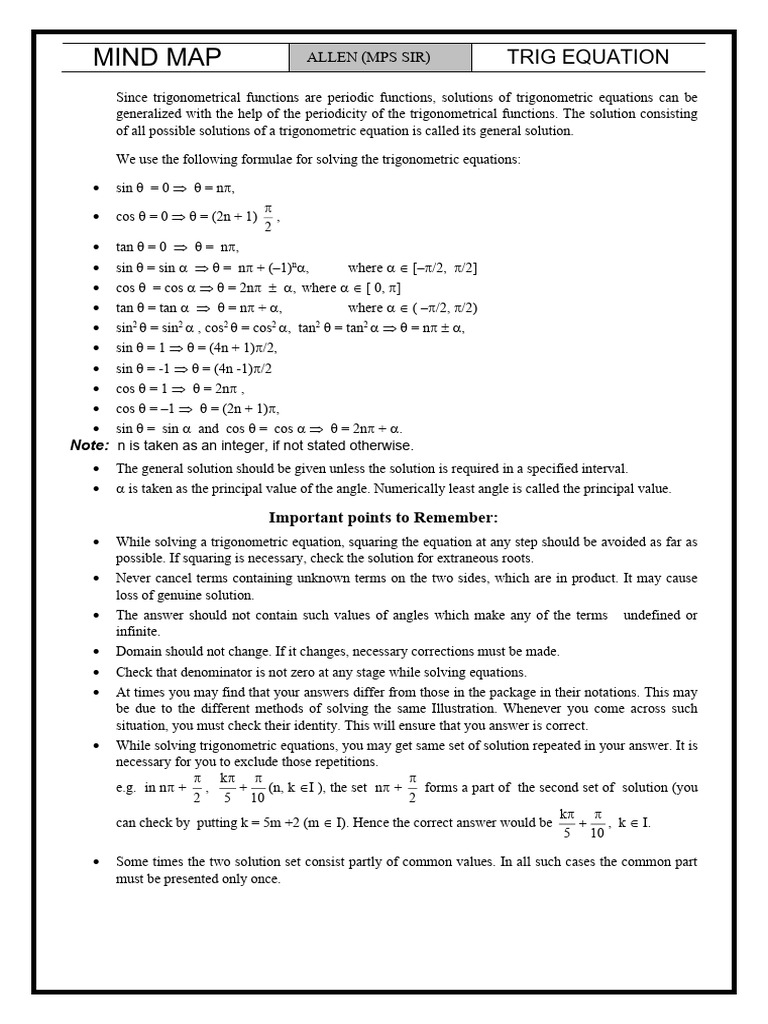 Mind Map T. Eqn | PDF | Trigonometric Functions | Function (Mathematics)