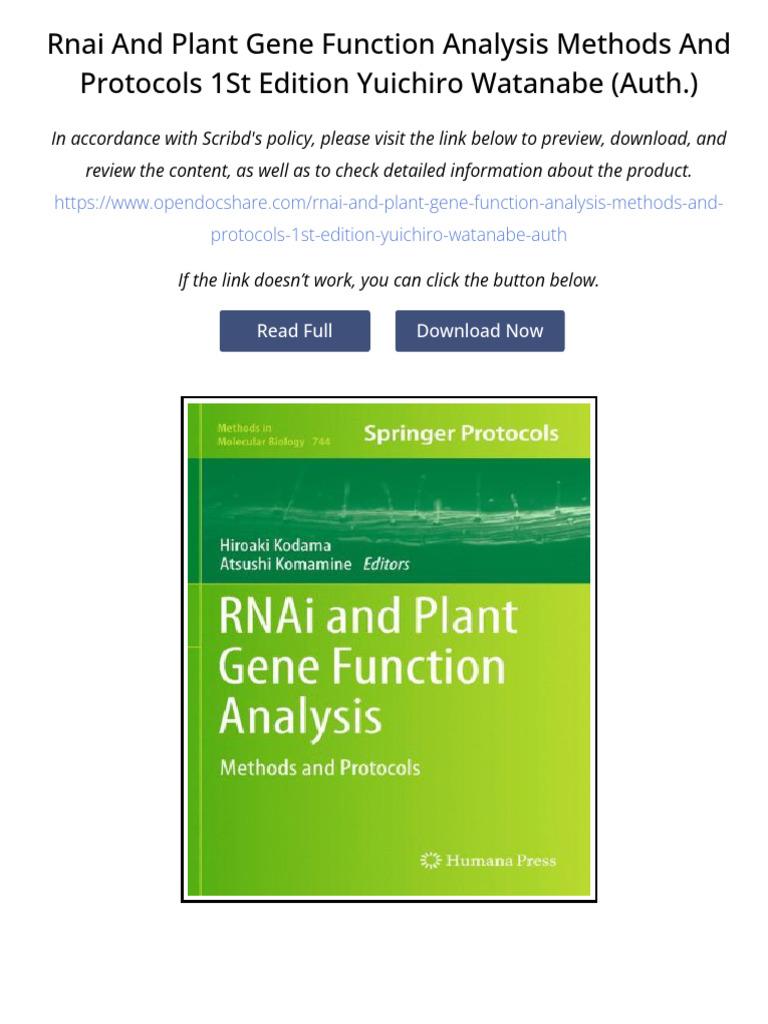 RNAi and Plant Gene Function Analysis Methods and Protocols 1st Edition ...