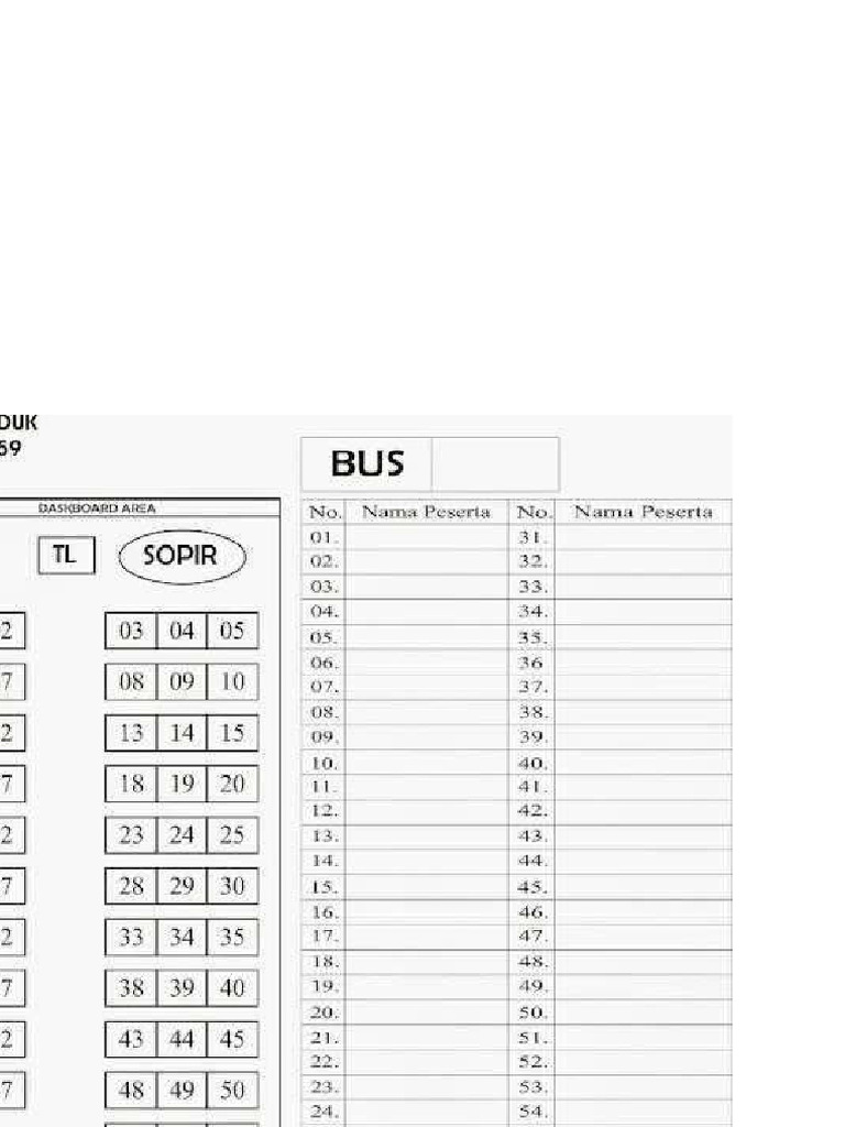 585613595 Denah Kursi Bus 60 Seat Doc | PDF