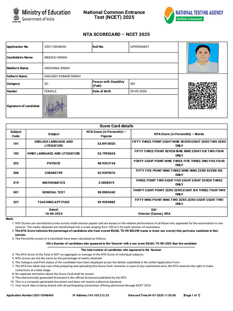 Neeshu Score Card | PDF | Student Assessment And Evaluation ...