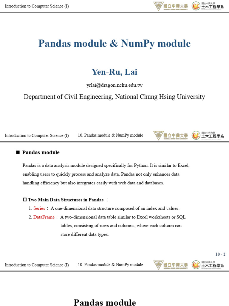 Week10_Pandas Module _ NumPy Module | PDF | Matrix (Mathematics ...