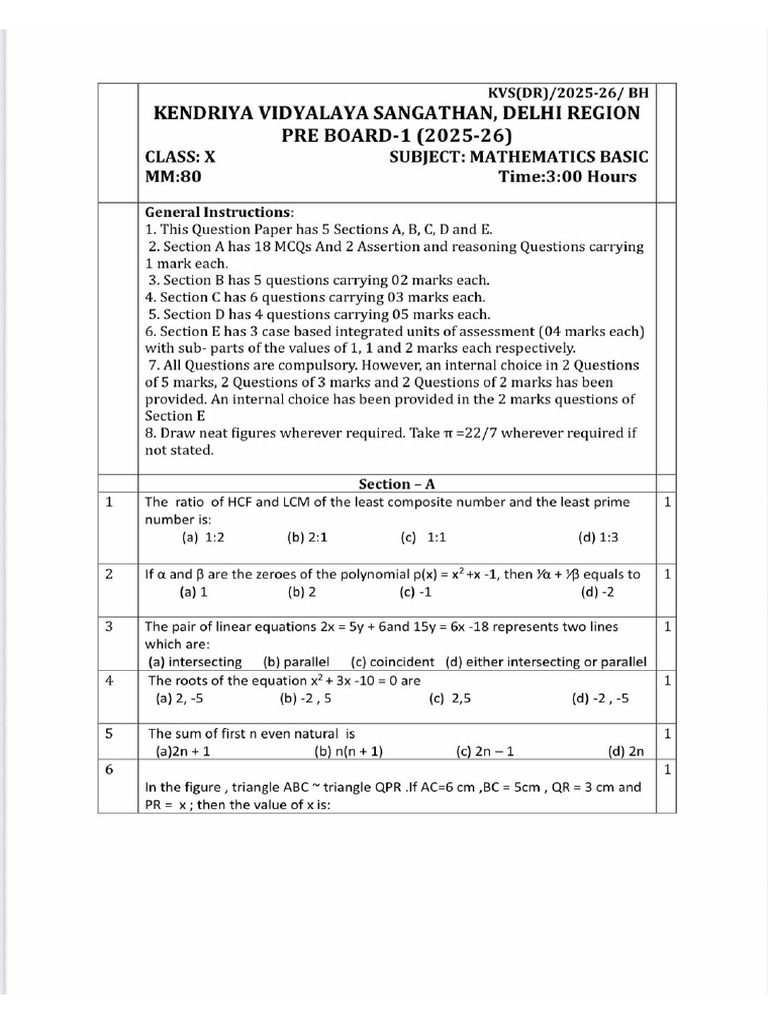 KVS Preboard Question Paper Class 10 | PDF