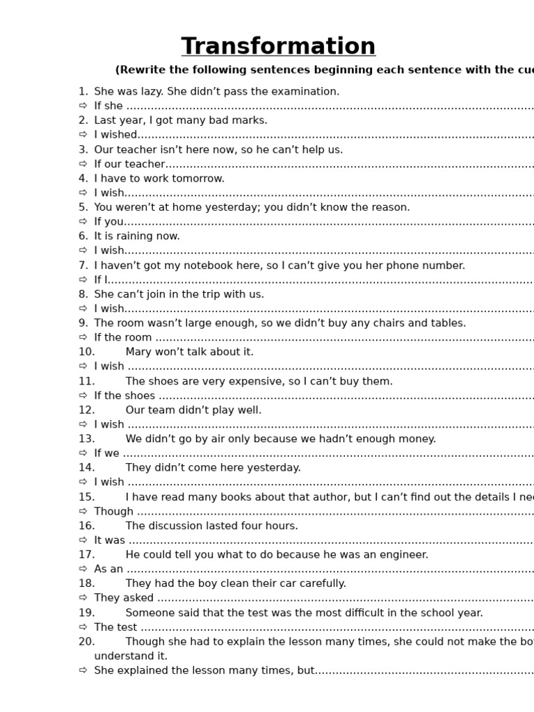 Sentence Transformation Exercises | PDF
