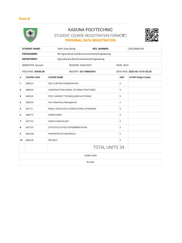 Second Semester Form B | PDF