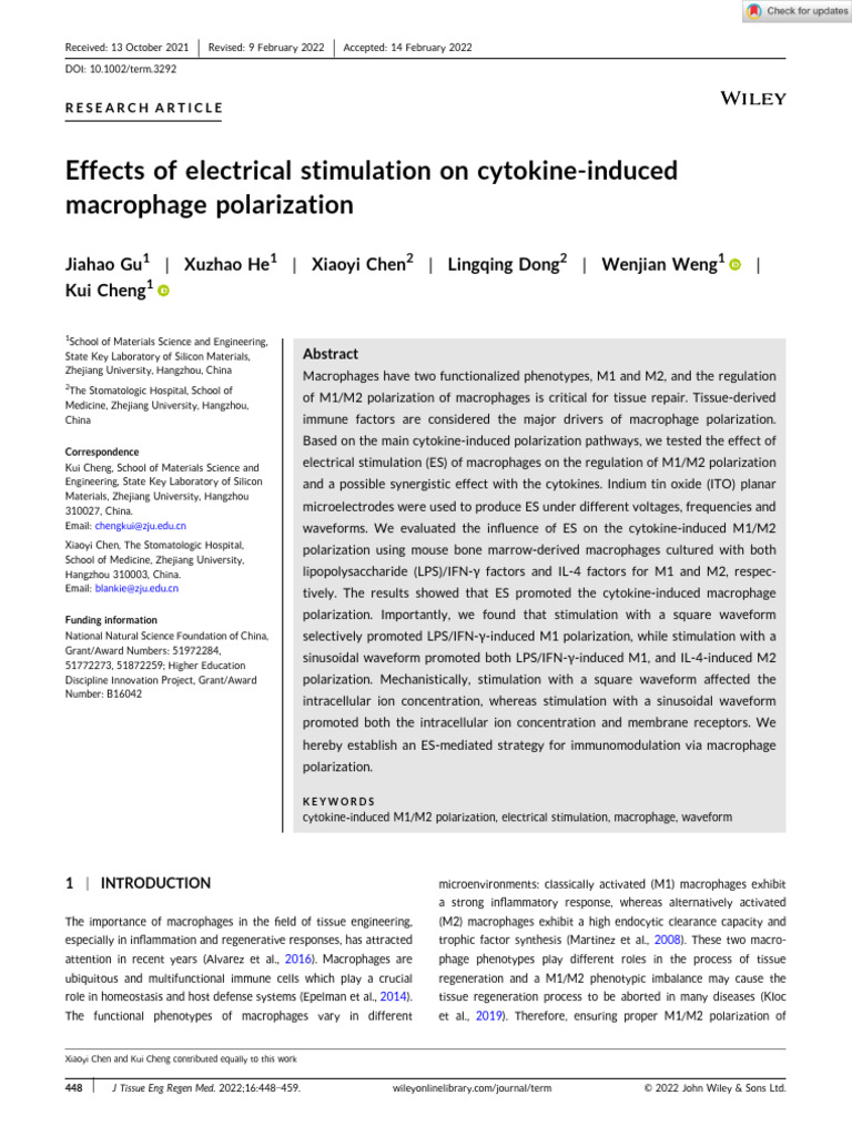 Effects of Electrical Stimulation On Cytokine | PDF | Macrophage | Real ...