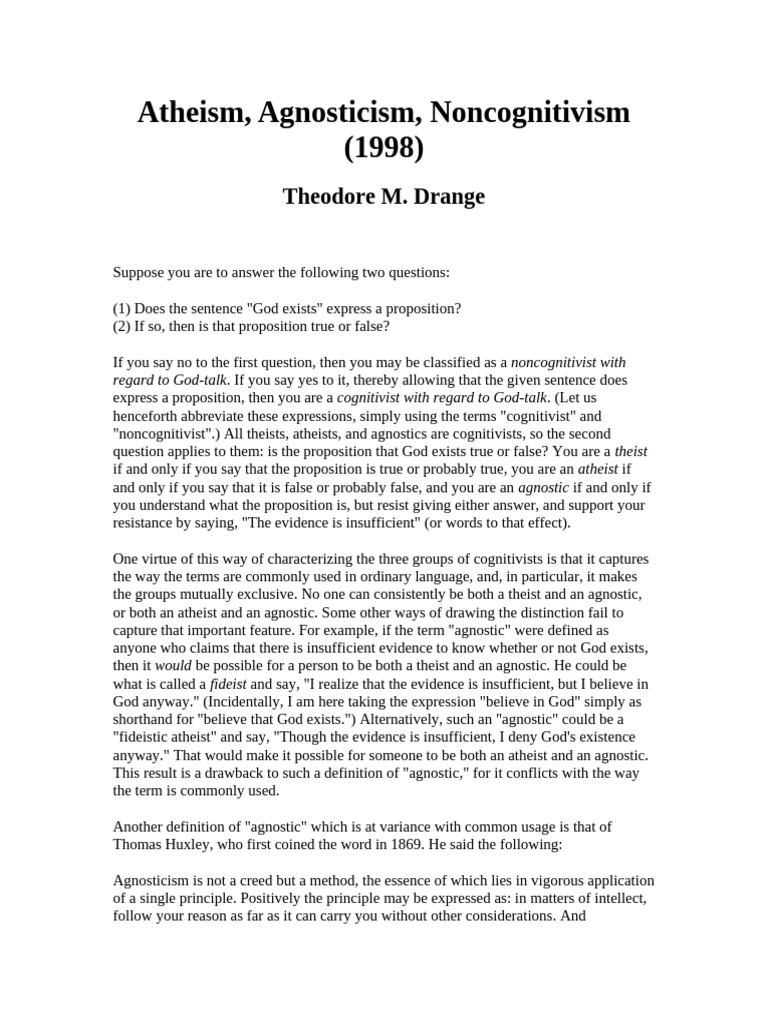 Atheism, Agnosticism, Noncognitivism (1998) - Joseph O - Gill - Anna's ...