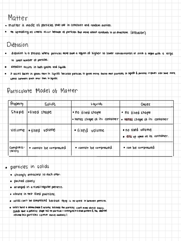 Middle School Particulate Model of Matter Notes | PDF | Gases | Liquids