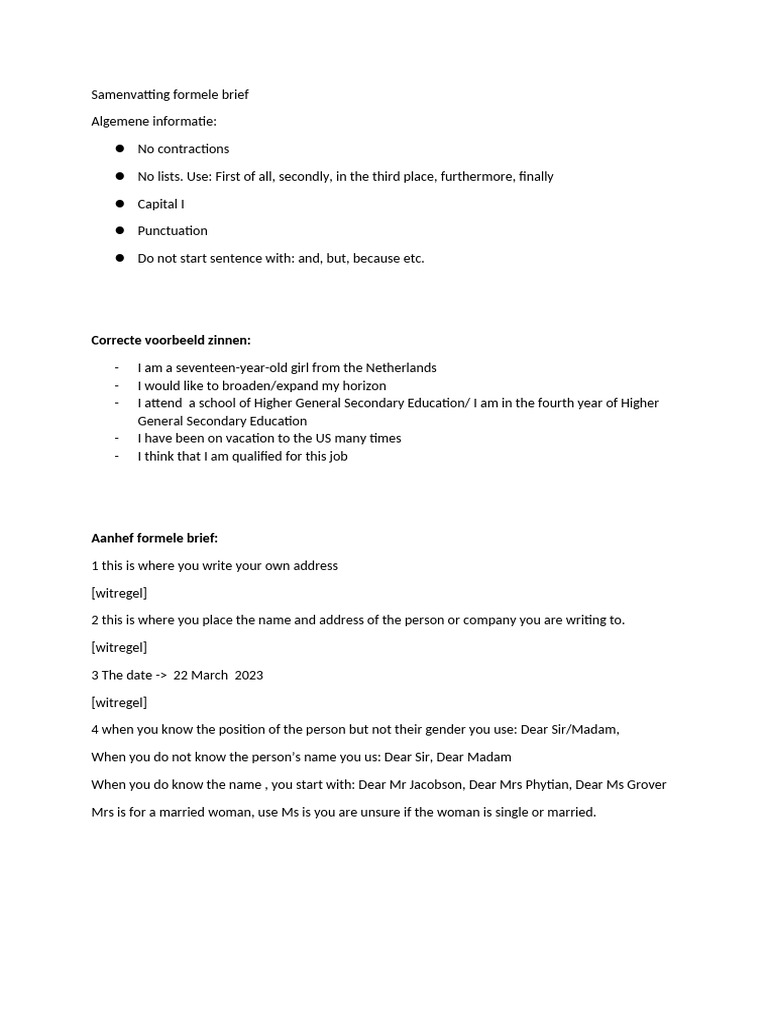 Samenvatting Formele Brief Engels | PDF