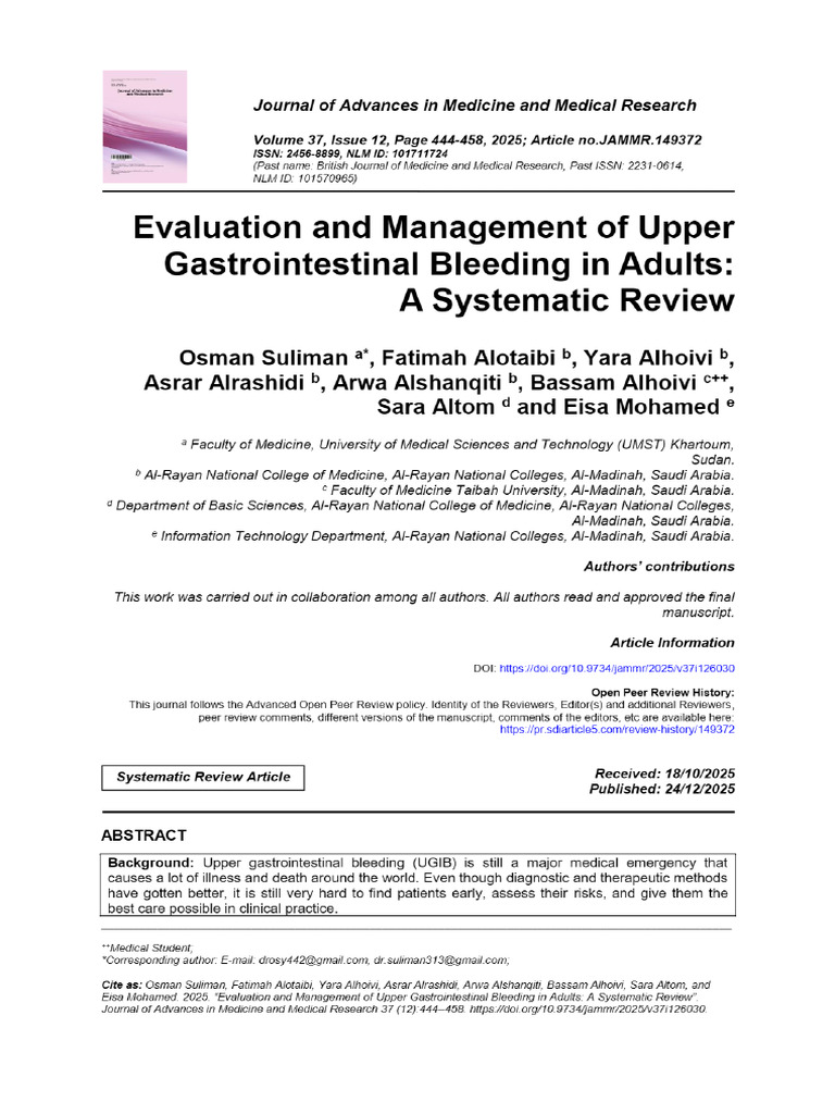 Management of Upper Gastrointestinal Bleeding in Adults | PDF