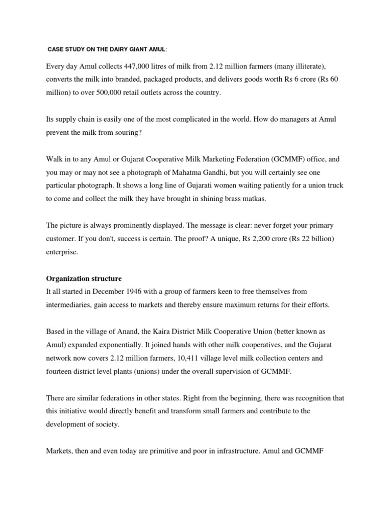 Case Study On The Dairy Giant Amul Pdf Supply Chain Retail
