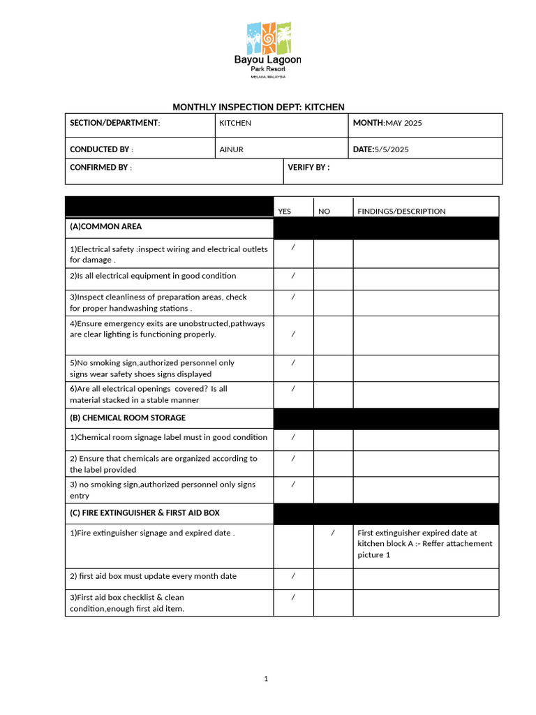 Kitchen Inspection May25new | PDF | Kitchen
