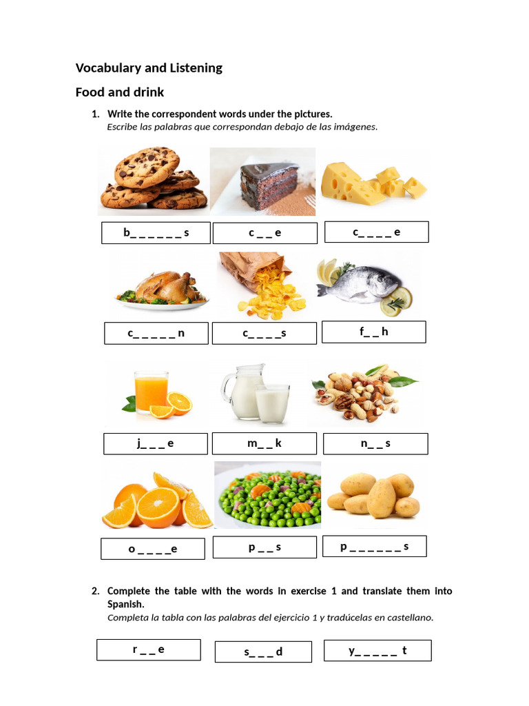 Unit 5 Vocabulary II & Listening | PDF | Alimentos