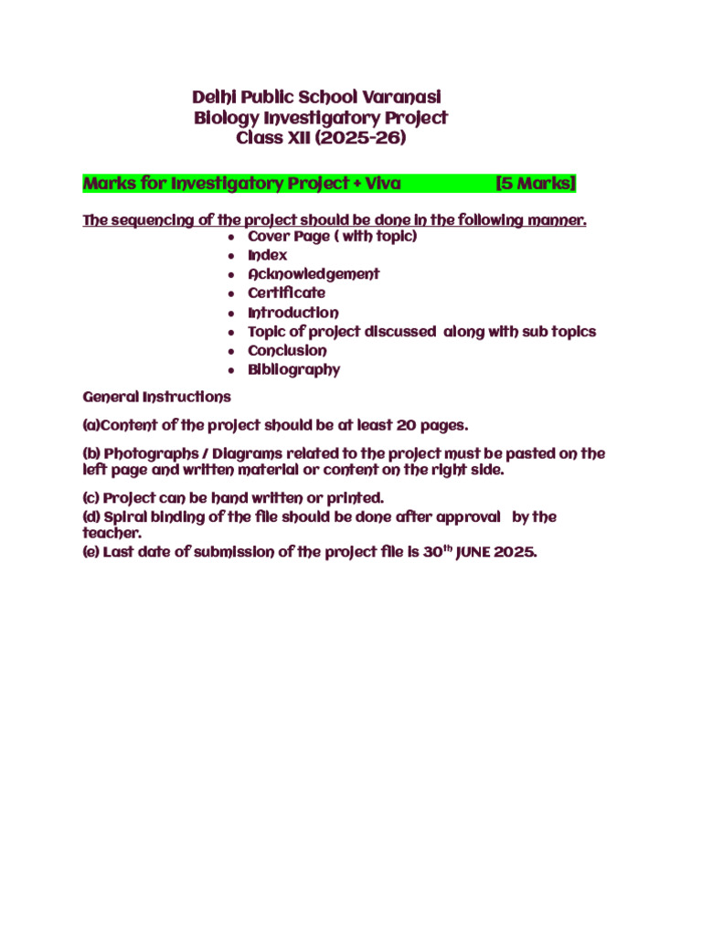 Biology Project Guide for Class XII | PDF