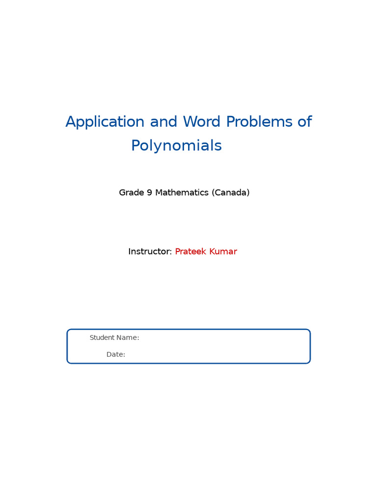 Polynomials: Applications and Word Problems | PDF | Multiplication ...