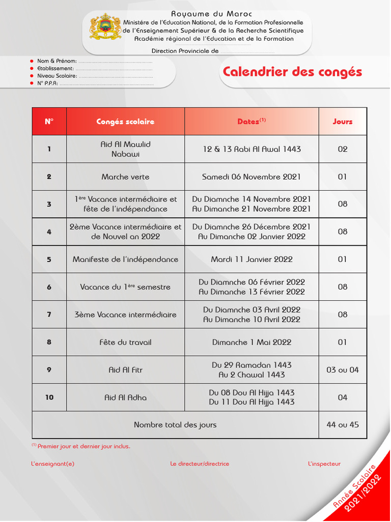 Calendrier des congés scolaires 2021-2022 | PDF | Jours fériés ...