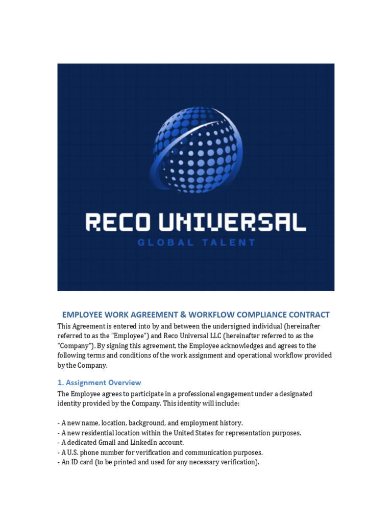 Reco_Universal_Employee_Work_Agreement | PDF | Employment | Business