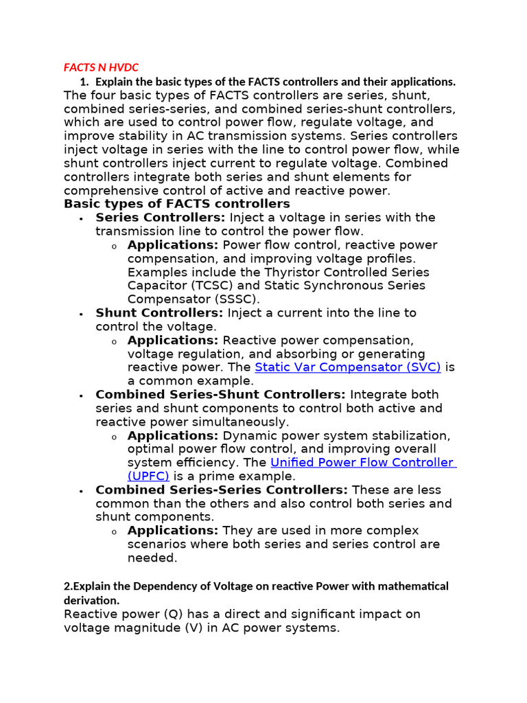 Overview of FACTS Controllers and HVDC | PDF | High Voltage Direct ...