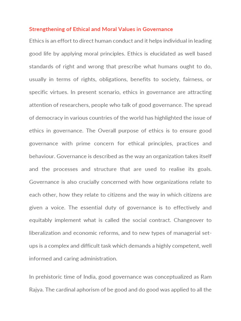 Strengthening of Ethical and Moral Values in Governance | PDF ...