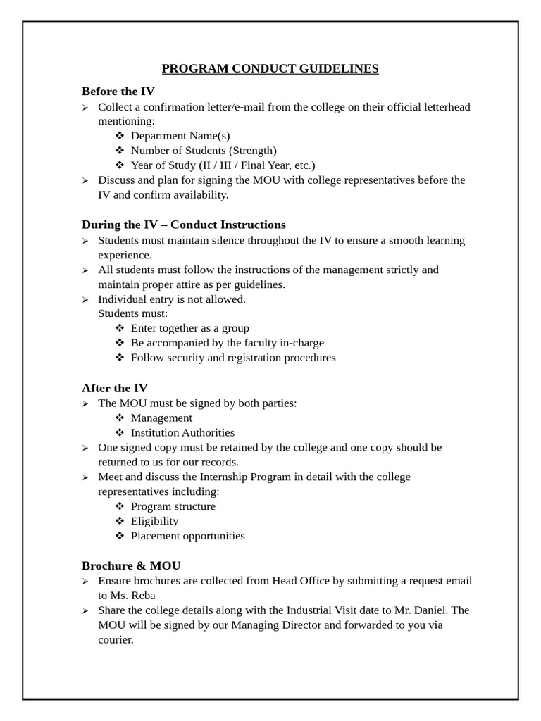 Industrial Visit Program Guidelines | PDF