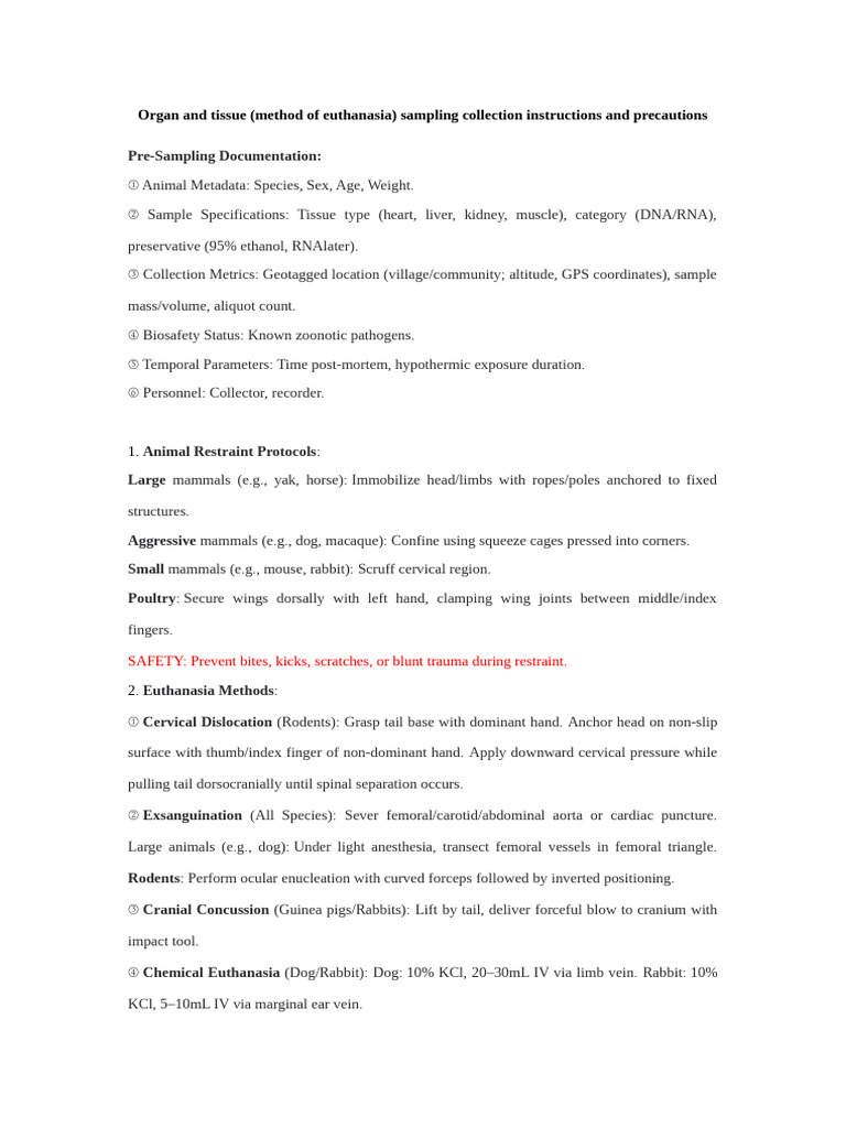 Euthanasia Sampling Protocols and Guidelines | PDF | Skull