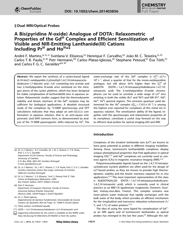 Dual MRI/Optical Probes for Imaging | PDF | Coordination Complex ...