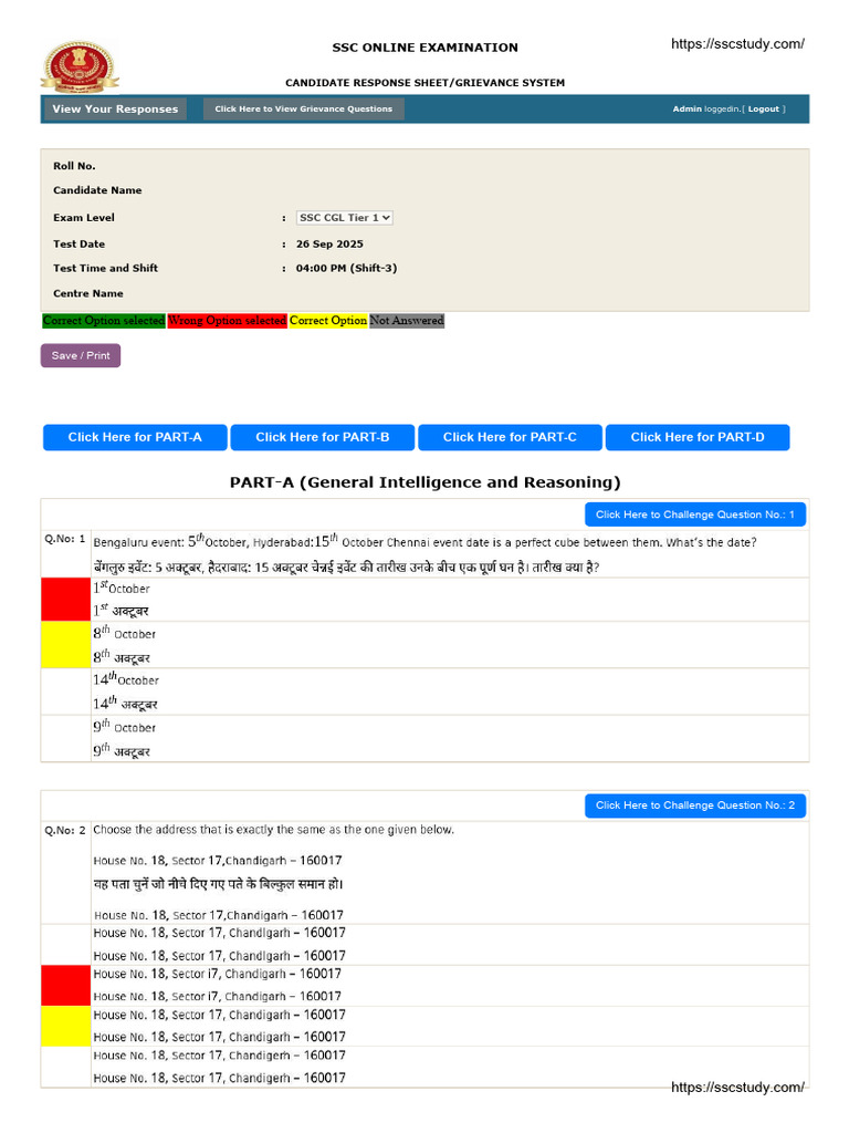 Ssc Cgl 26 Sep 2025 All Shift (Ssc Study) (1) | PDF | Educational ...
