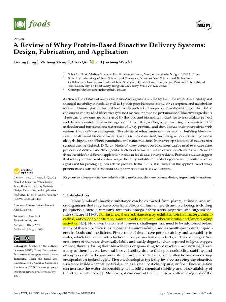 Whey Protein Bioactive Delivery Systems | PDF | Proteins | Surfactant