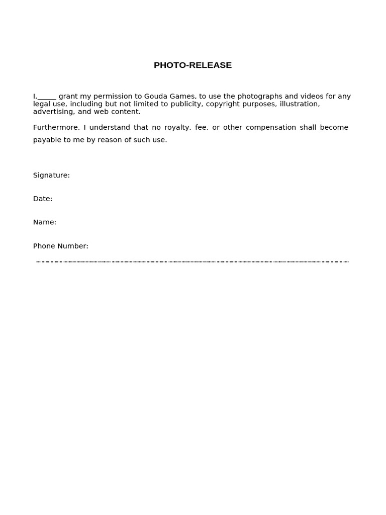 Photo Release Form for Gouda Games | PDF