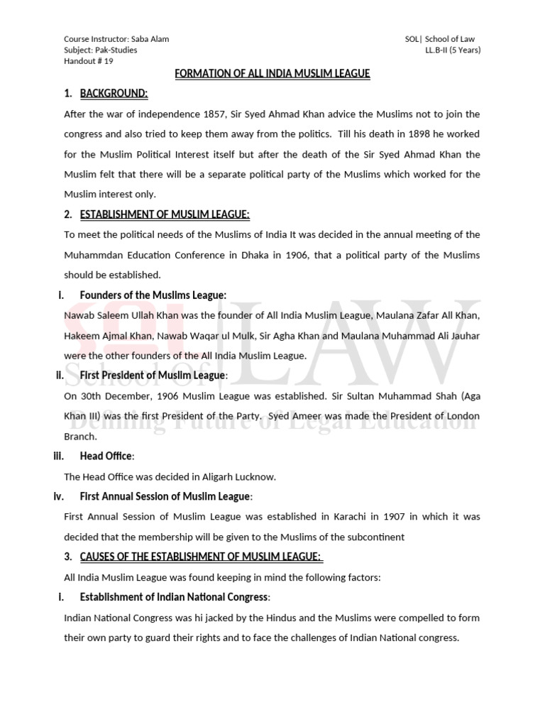 19. All India Muslim League | PDF | All India Muslim League | Partition ...