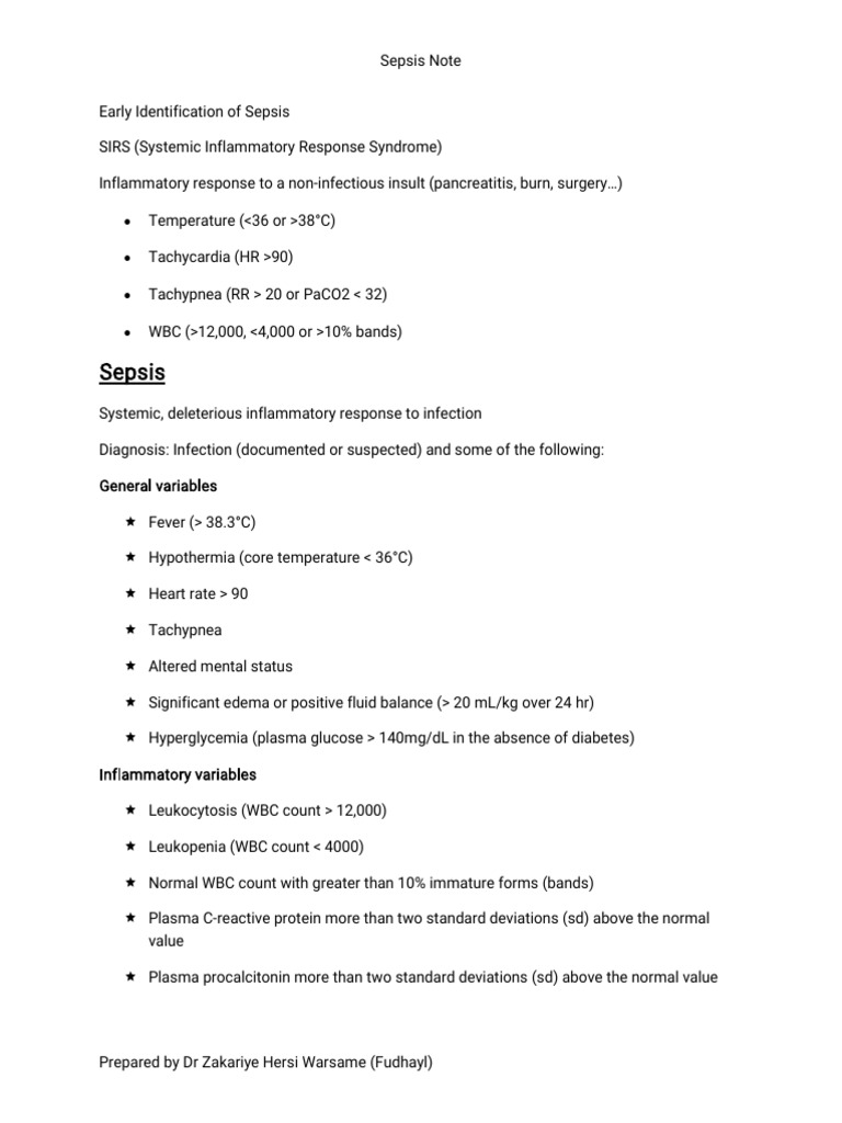 Sepsis Note | PDF | Sepsis | Shock (Circulatory)