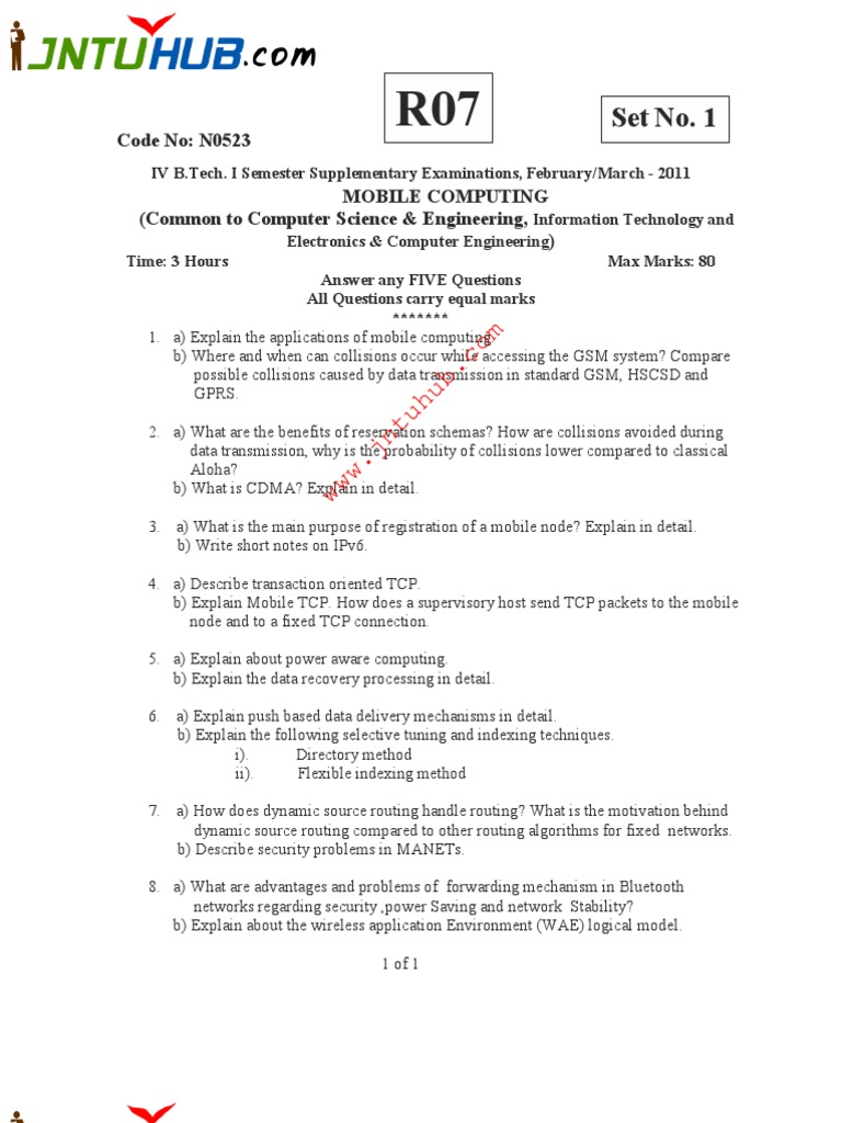 Mobile Computing question paper for jntu | Transmission Control Protocol | Routing