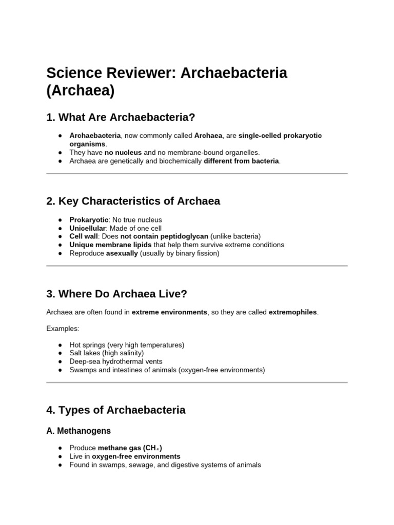 Science Reviewer - Archaebacteria (Archaea) | PDF | Archaea | Prokaryote