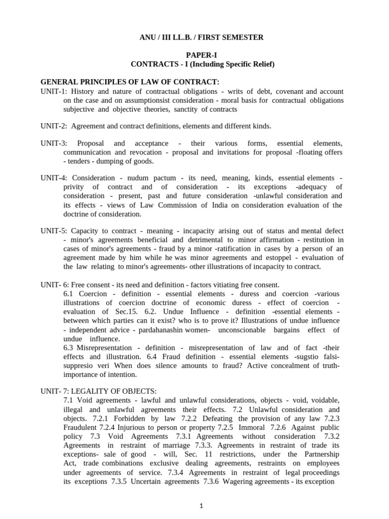 ANU 3Y-LLB_SEMESTER-1 SYLLABUS | PDF | Tort | Guarantee